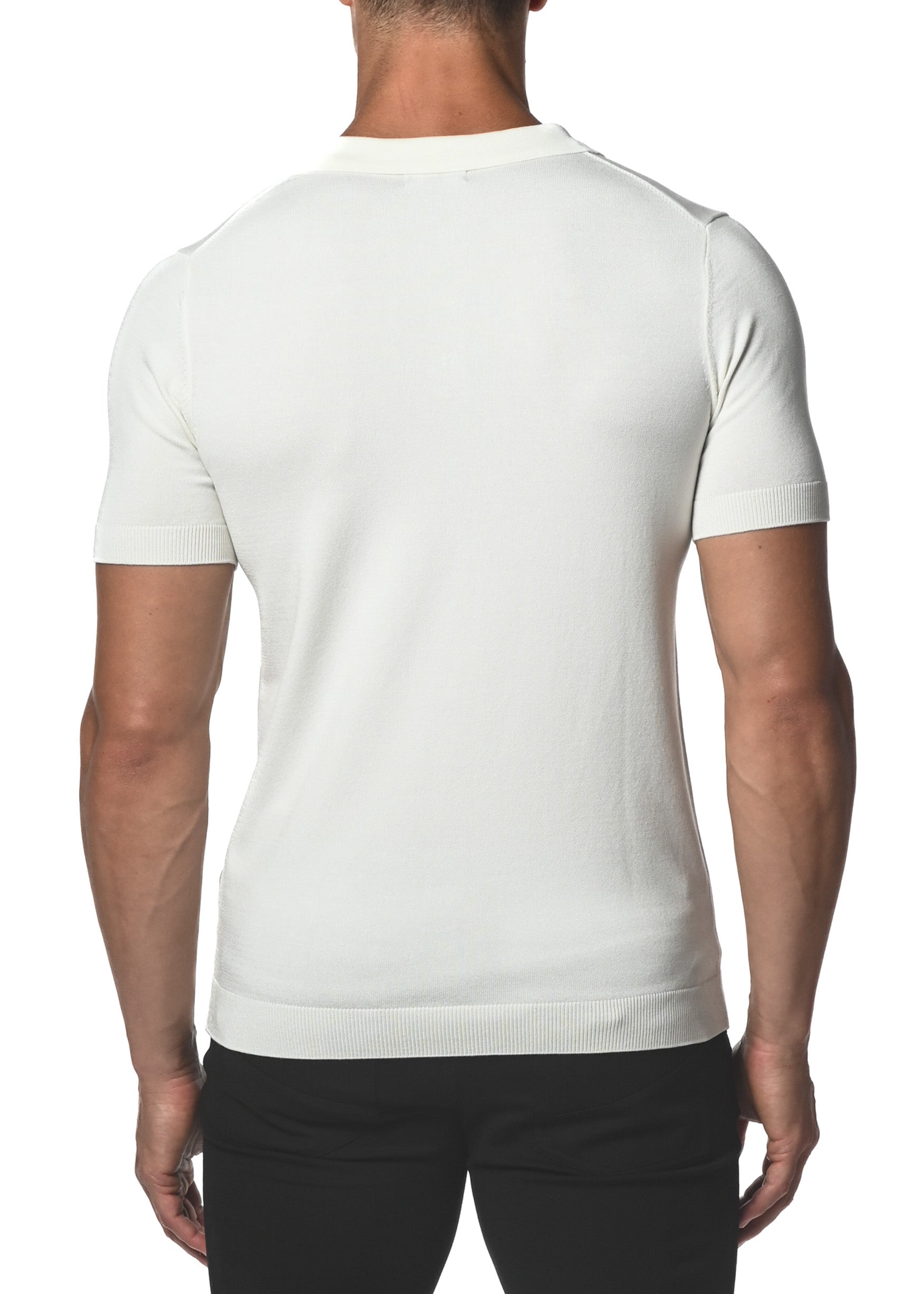 OFF WHITE SILK/TENCEL 3-BUTTON KNIT POLO PM-16105