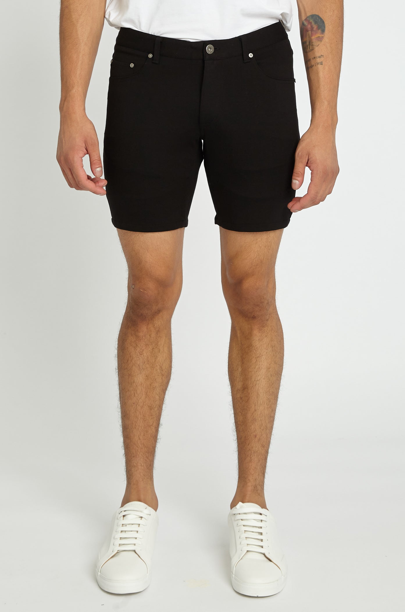 Black 8 Inch Inseam Stretch Knit Jeans Shorts