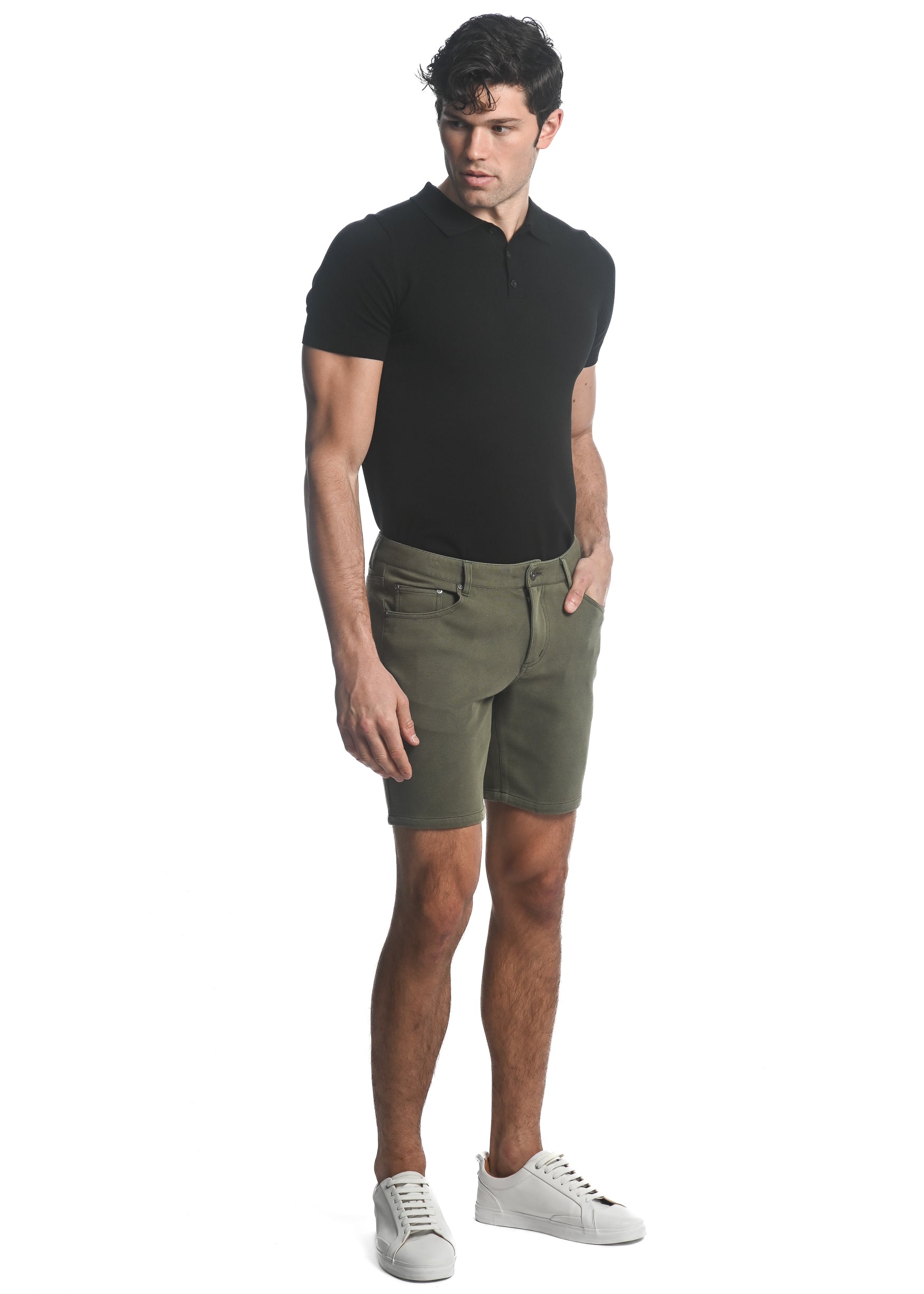 Sage Green 8" Inseam Vintage Wash Stretch Jeans Shorts